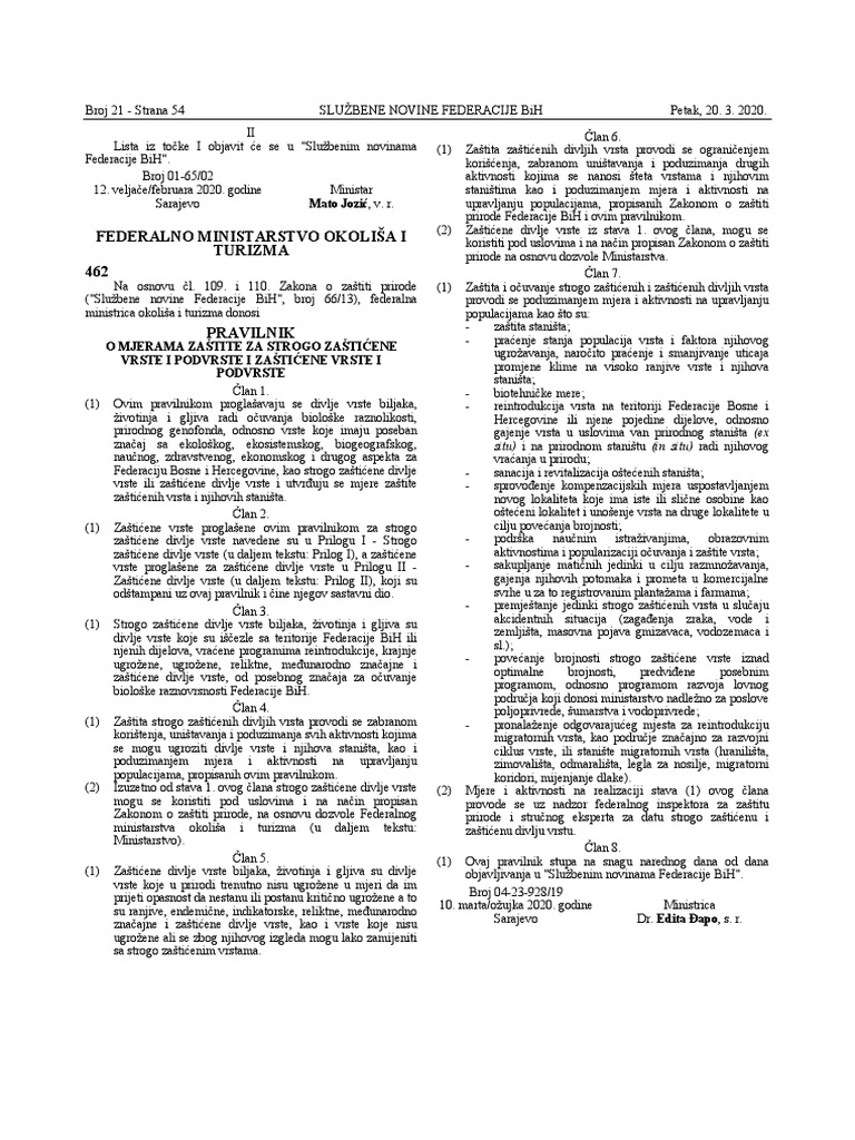 Pravilnik o Mjerama Zaštite Za Strogo Zaštićene Vrste I Podvrste I Zaštićene Vrste I Podvrste 21 ...