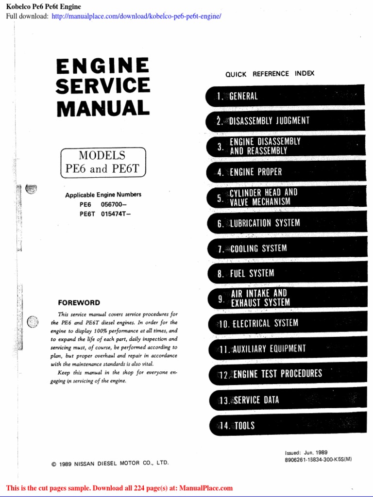 Kobelco PE6/PE6T Engine Manual | PDF | Home & Garden