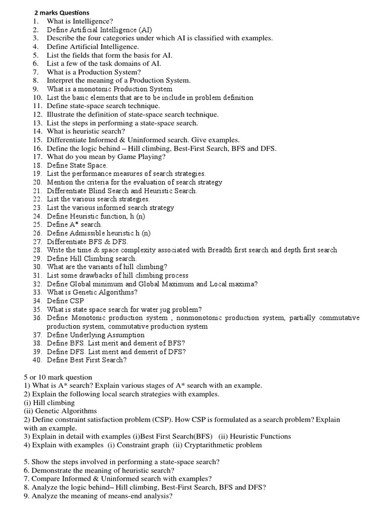 AI Unit 1 Assignment Question | Download Free PDF | Artificial Intelligence | Intelligence (AI ...