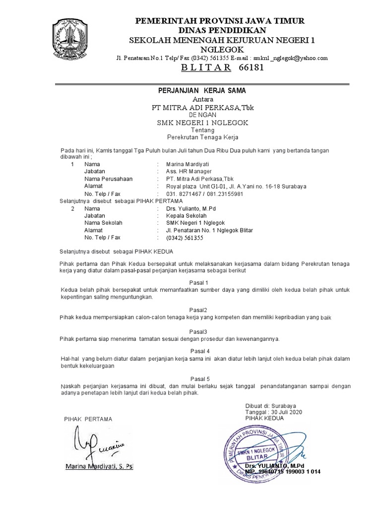MoU PT MAP - 2 Lembar | PDF