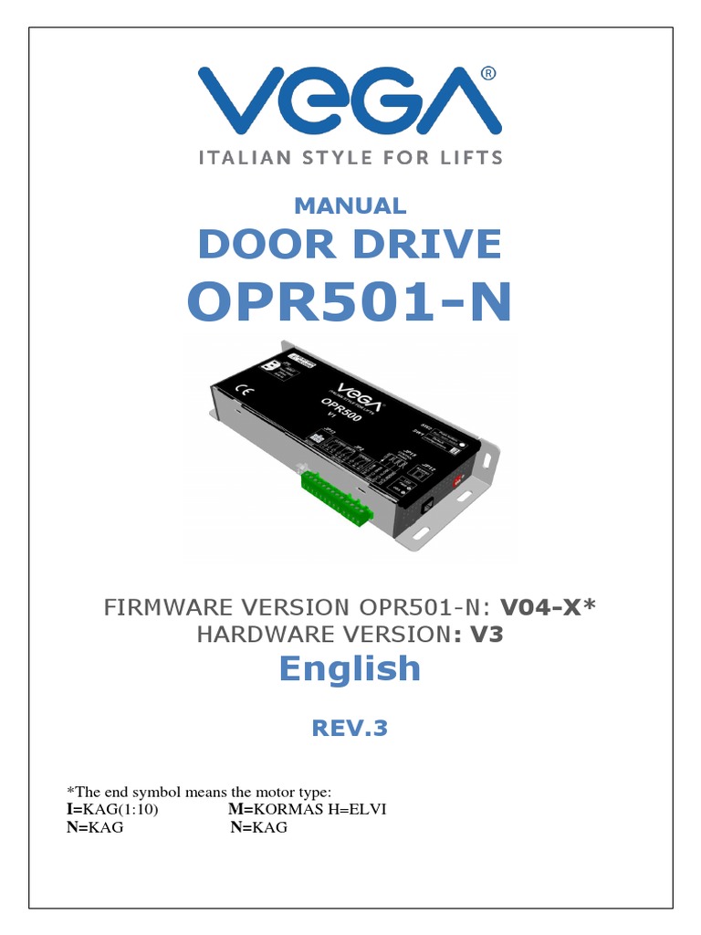 Vega Door Drive OPR501-N Manual | PDF | Power Supply | Elevator