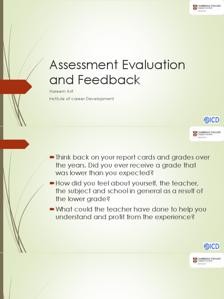 Assessment Evaluation and Feedback | PDF | Educational Assessment | Teachers