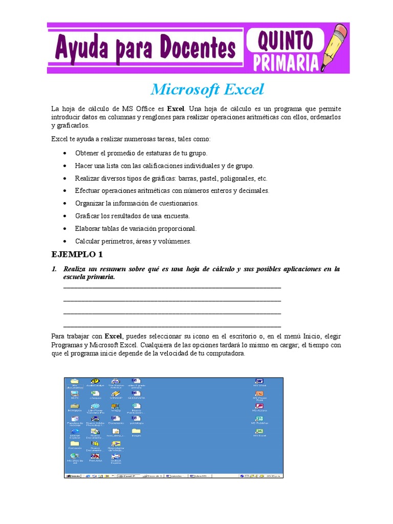 Microsoft Excel para Quinto de Primaria | PDF | Microsoft Excel | Hoja de cálculo