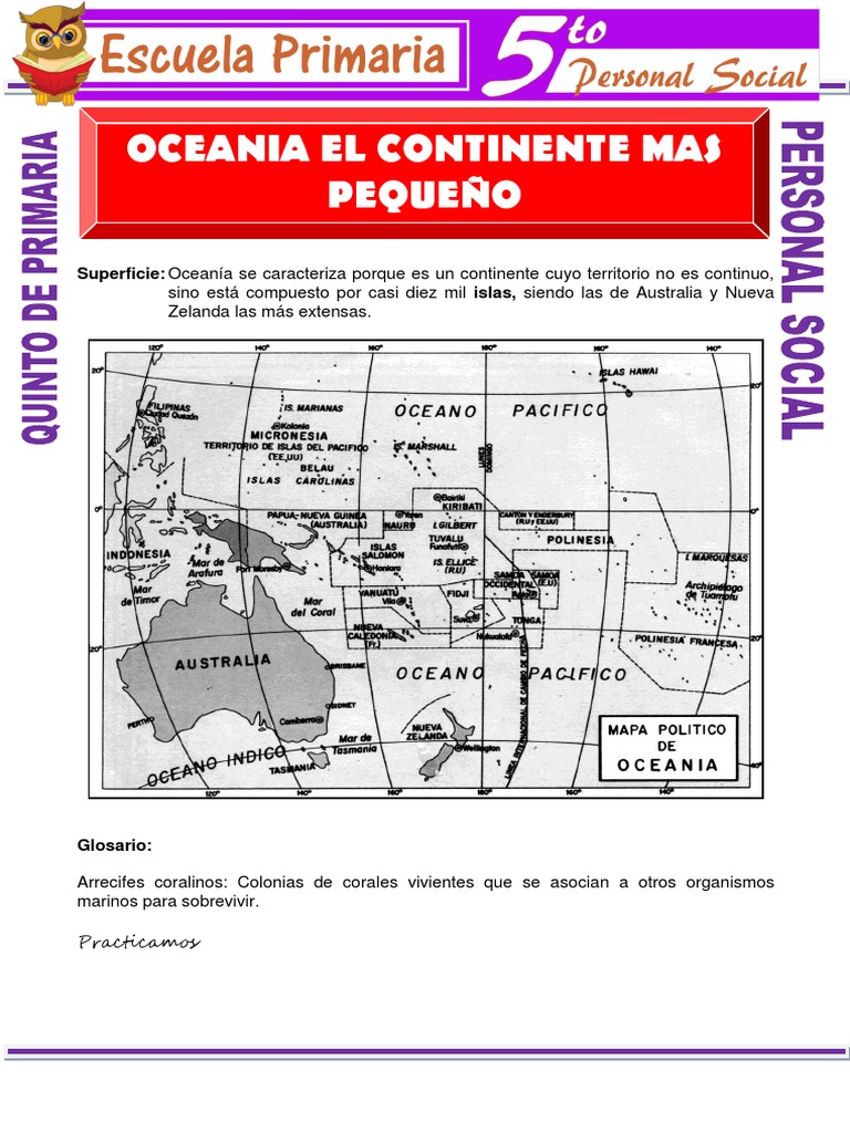 Oceanía El Continente Mas Pequeño para Quinto de Primaria | PDF ...