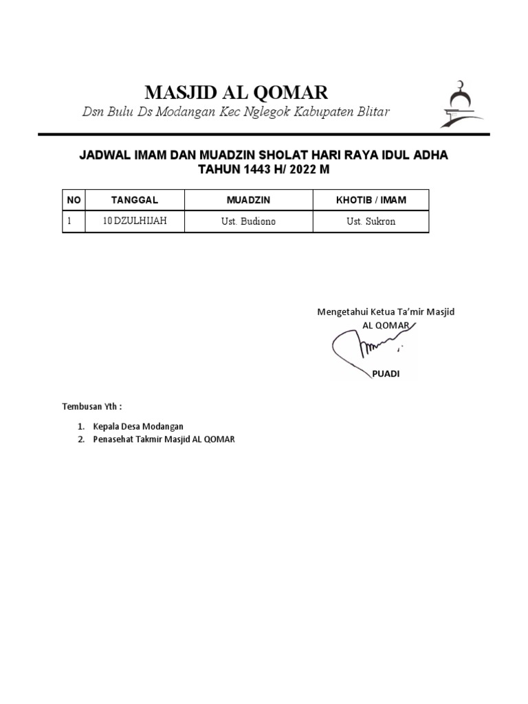 Jadwal Imam Dan Khotib Idul Adha - 2023 | PDF Jadwal Imam Dan Khotib Idul Adha - 2023 | PDF