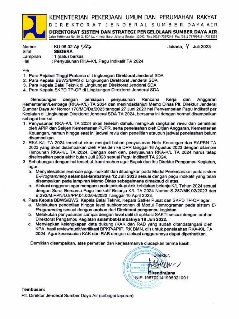 Penyusunan RKAKL Pagu Indikatif TA. 2024 | PDF