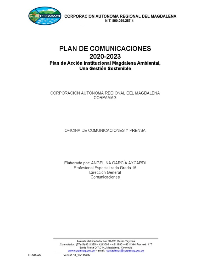 Plan de Comunicaciones 2020-2023 | PDF | Medios de comunicación) | Comunicación