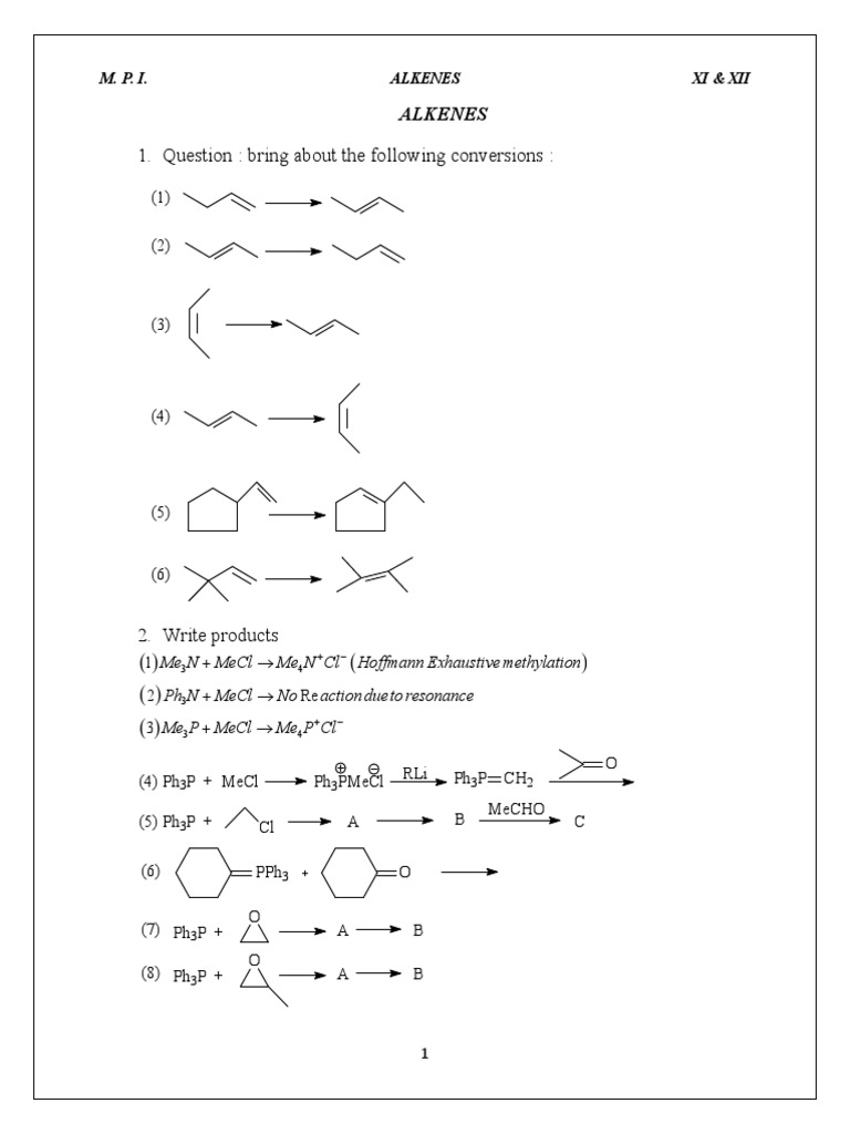 Alkenes Class Work | PDF | Chemical Reactions | Alkene