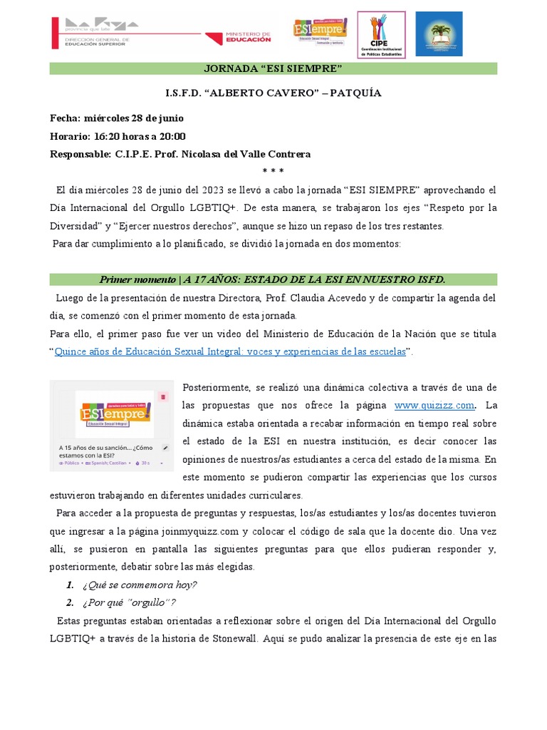 Informe - Jornada Esi Siempre 28 de Junio 2023 | PDF | Ciencias sociales
