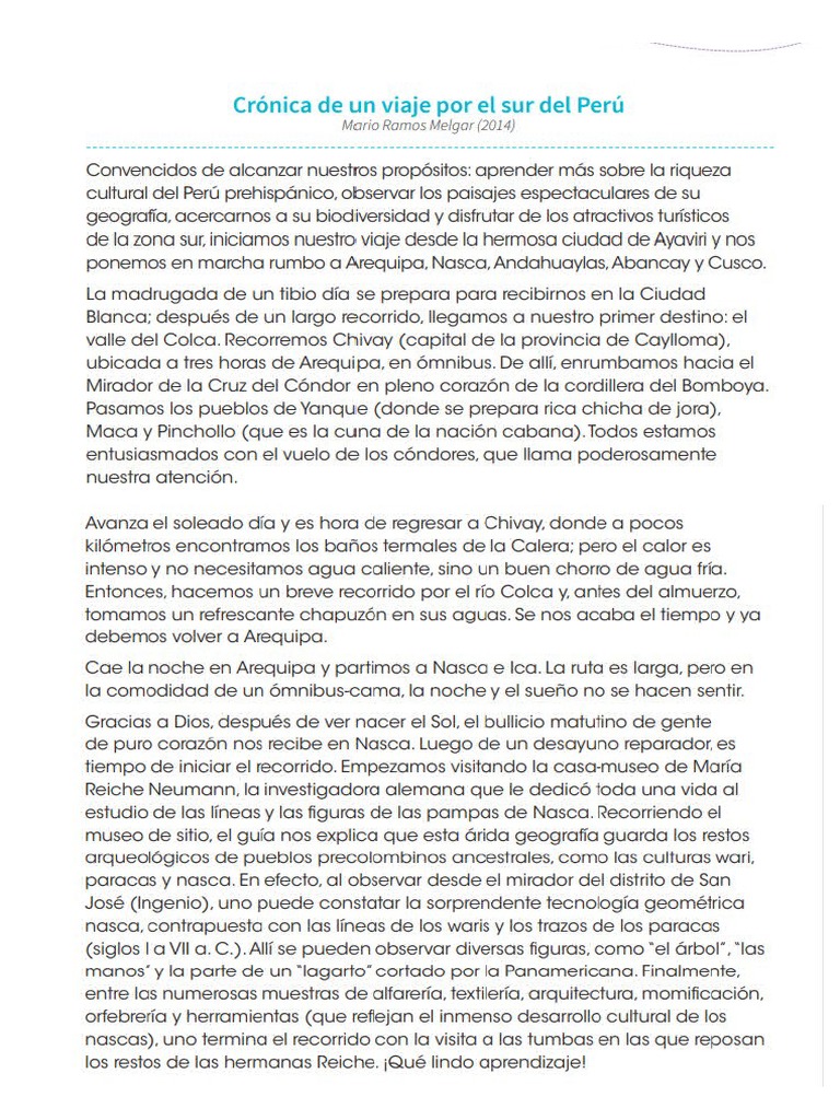 RECURSO-Crónica de Un Viaje Por El Sur Del Perú | PDF