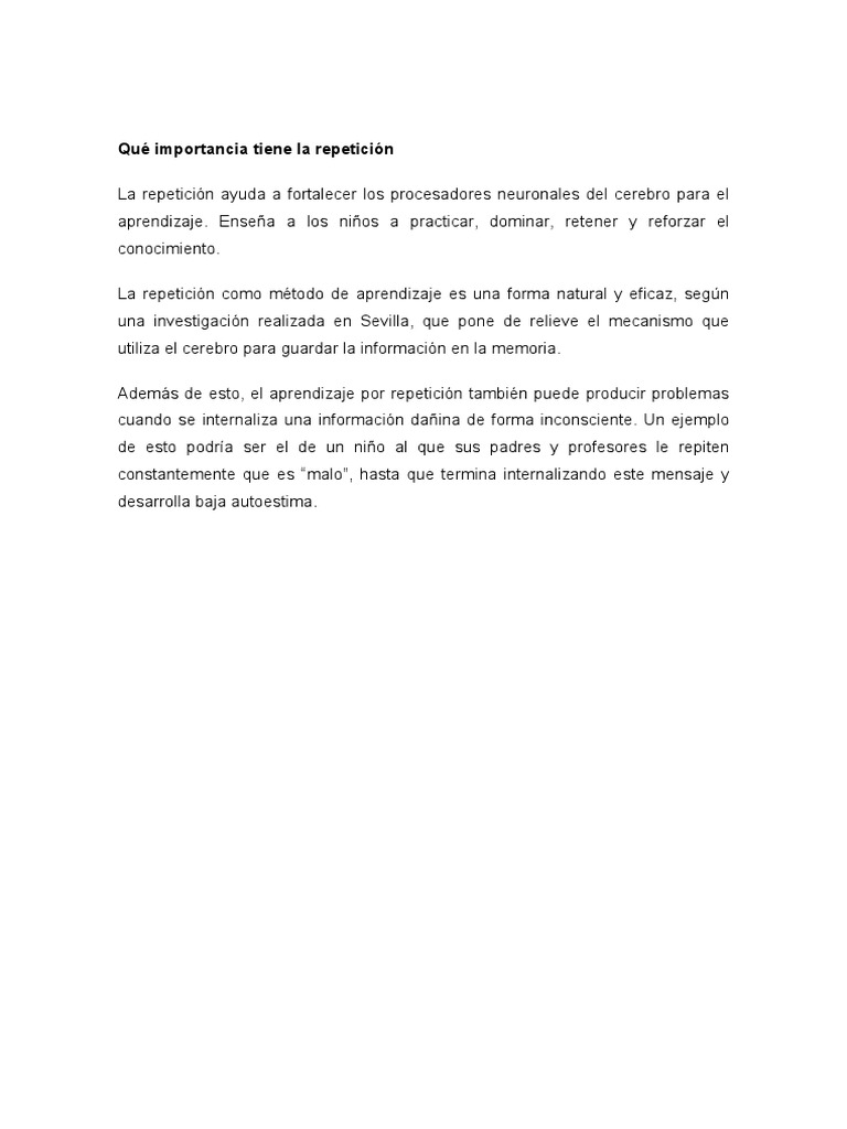 Importancia de la Repetición en el Aprendizaje | PDF