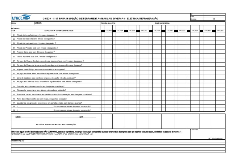 19 - Check-list Diário Para Ferramentas Manuais Diversas ELETRICA | PDF