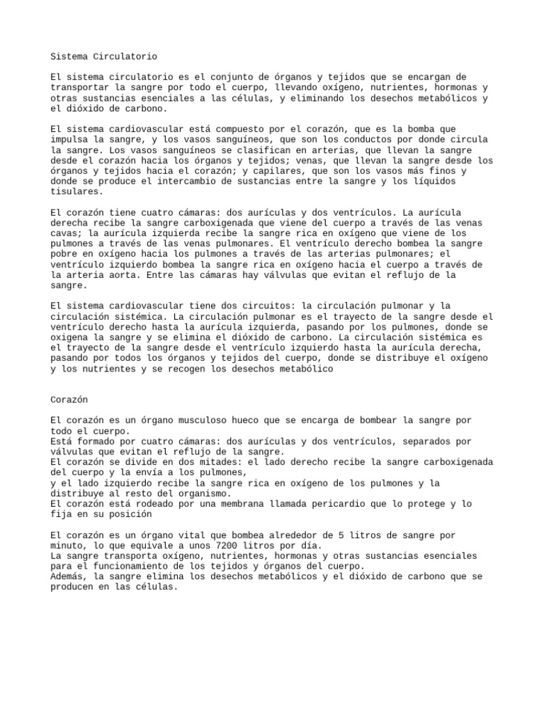 Sistema Circulatorio Pdf Sistema Circulatorio Corazón