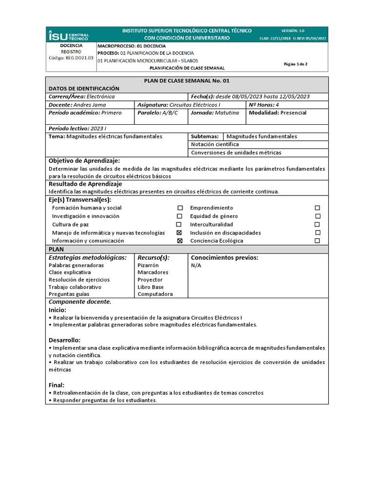 Ejemplo Plan de Clase | Descargar gratis PDF | Maestros | Cognición