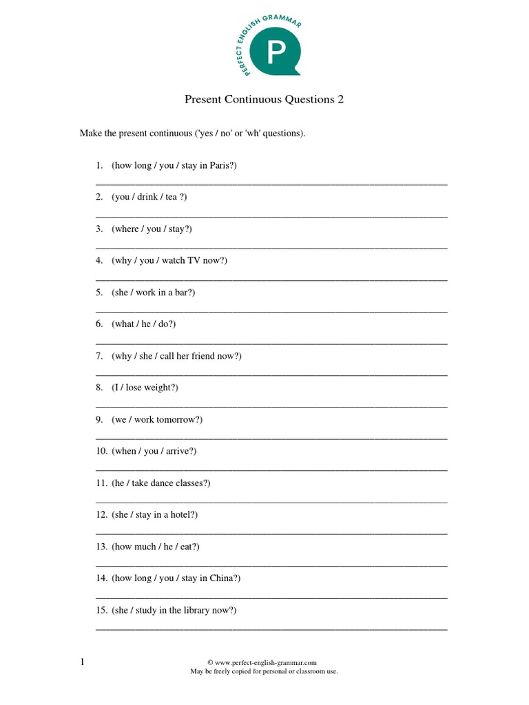 Present Continuous Form WH and Yes-No Questions 2 | PDF