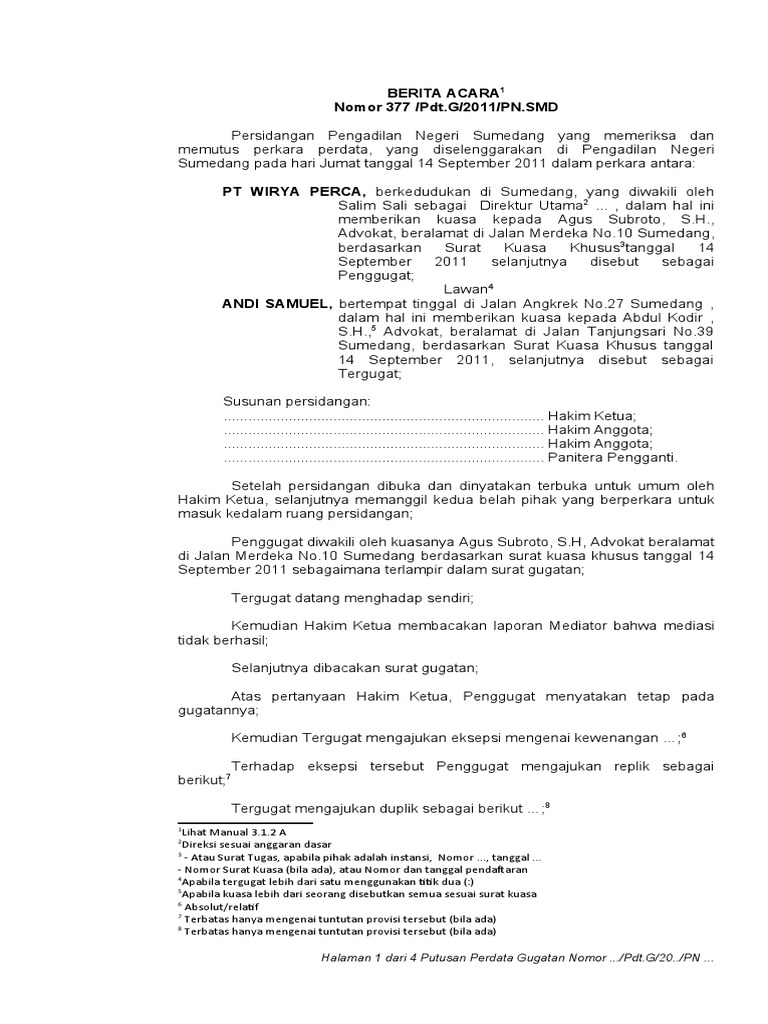 8.12 Putusan Perdata-Berita Acara (Format Putusan Sela Tentang Eksepsi ...