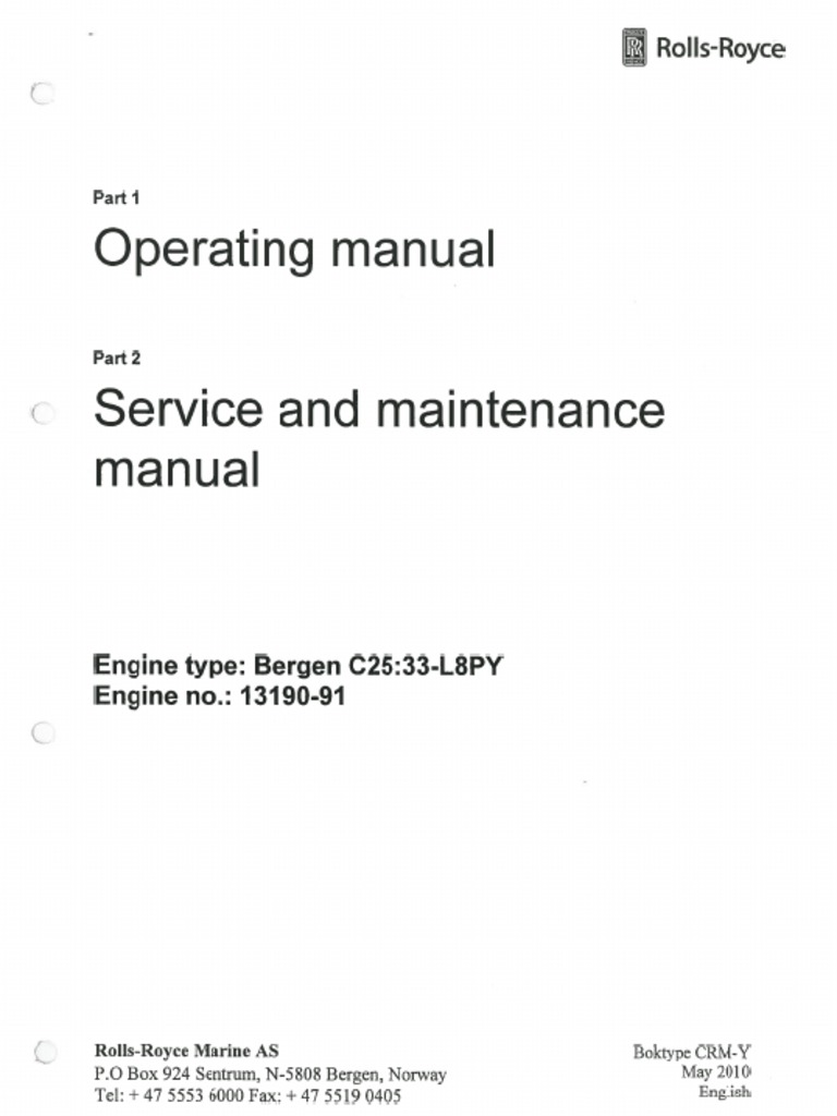 Bergen C25 33 L8PY Engine No.13190 91 | PDF | Pump | Engines