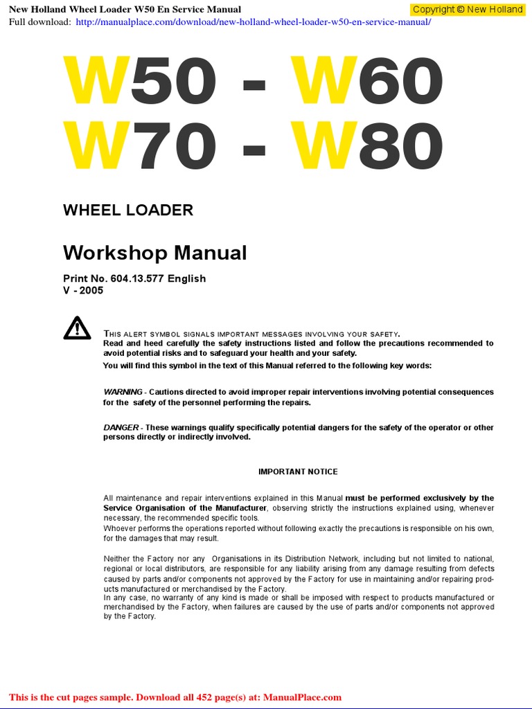 New Holland Wheel Loader w50 en Service Manual | PDF | Safety | Mechanical Engineering