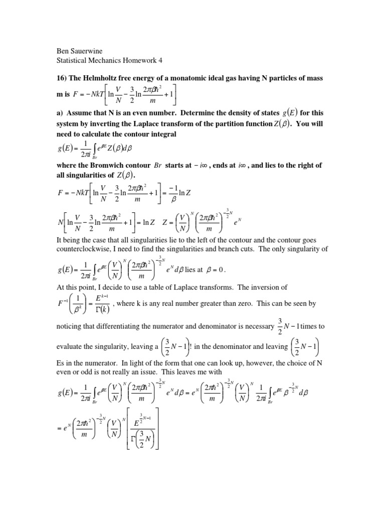 Stat Mech Hw4 Pdf Mathematical Objects Applied And