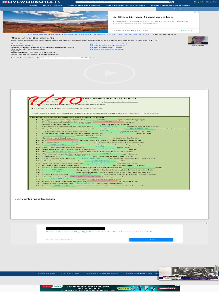 Could Vs Be Able To Worksheet | PDF | Language Education | Learning