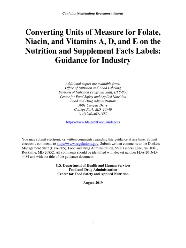 RENI - Guidance Converting Units of Measure For Folate Niacin Vitamins ...
