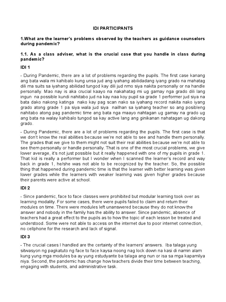 IDI Interview Compilation | PDF | Learning | School Counselor