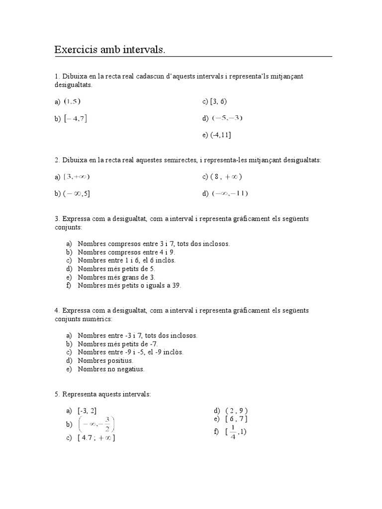 Exercicis Intervals | PDF
