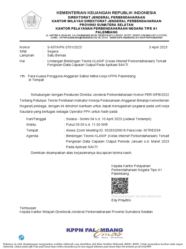 S_697_Undangan Bimtek KLASIP Pengisian Data Capaian Output Pada ... S_697_Undangan Bimtek KLASIP Pengisian Data Capaian Output Pada ...