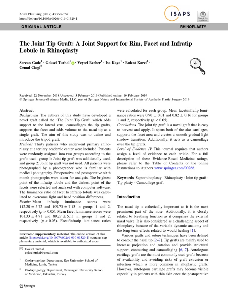 The Joint Tip Graft: A Joint Support For Rim, Facet and Infratip Lobule ...