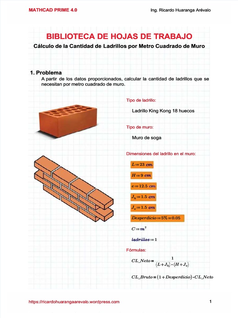 PDF Calculo de La Cantidad de Ladrillos Por Metro Cuadrado Compress | PDF