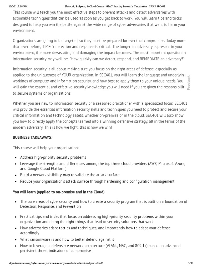SEC401 Course Outline | PDF | Cryptography | Security