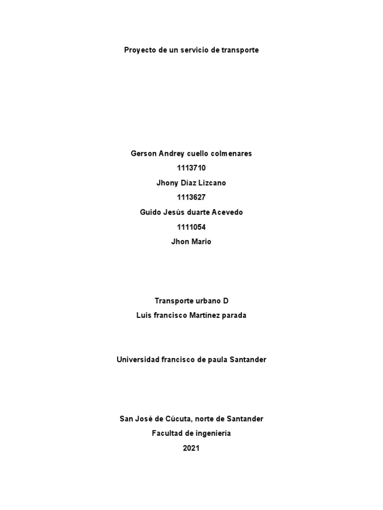 Proyecto de Un Servicio de Transporte | PDF | Transporte | Aeropuerto Proyecto de Un Servicio de Transporte | PDF | Transporte | Aeropuerto
