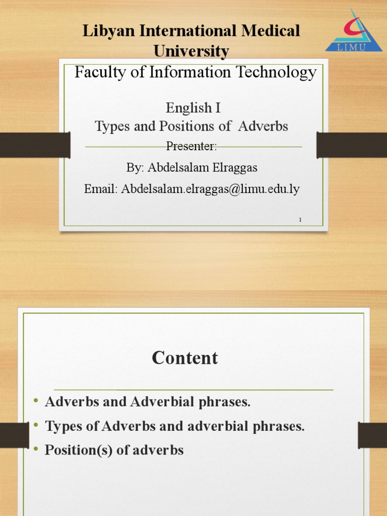Types and Positions of Adverbs | PDF | Adverb | Semantic Units