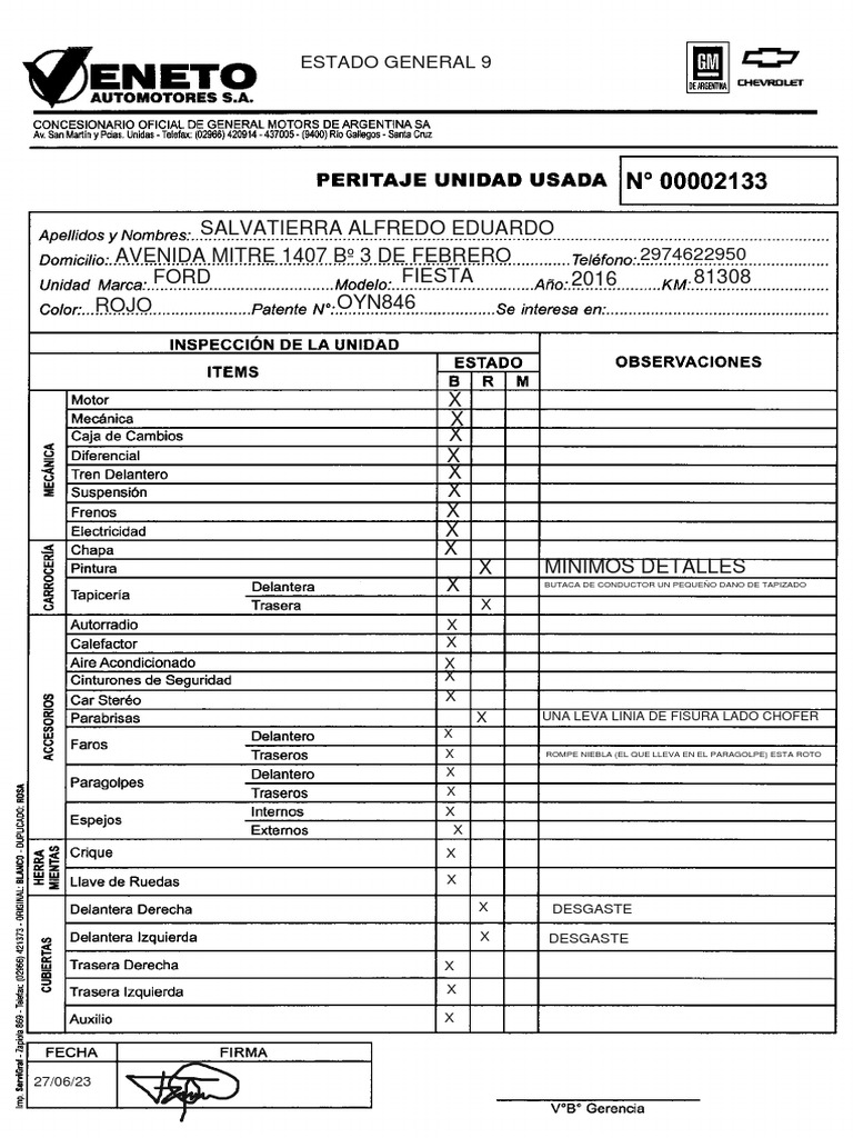 Modelo Peritaje Unidades Usadas Alfredo | PDF