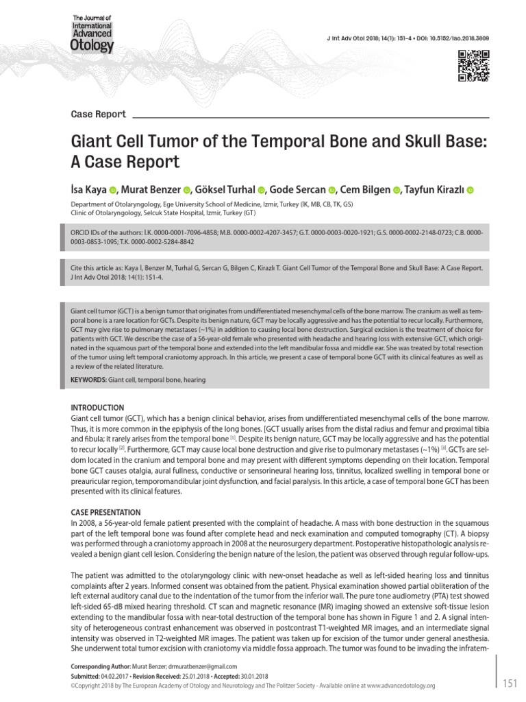 Giant Cell Tumor of The Temporal Bone and Skull Base: A Case Report ...