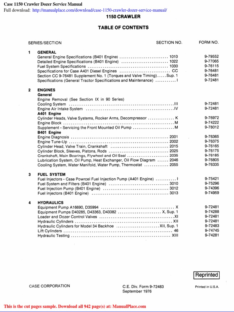 Case 1150 Crawler Dozer Service Manual | PDF