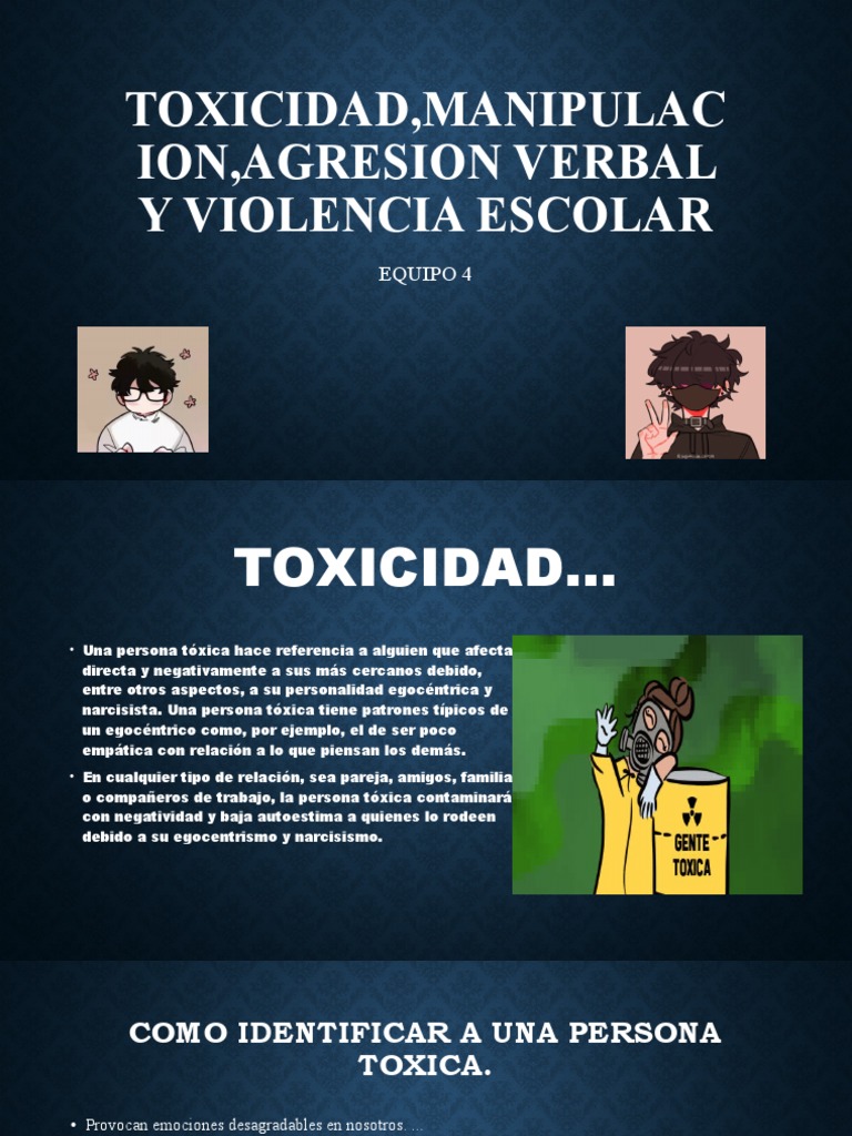 TOXICIDAD,MANIPULACION,AGRESION VERBAL Y VIOLENCIA ESCOLAR | PDF ...