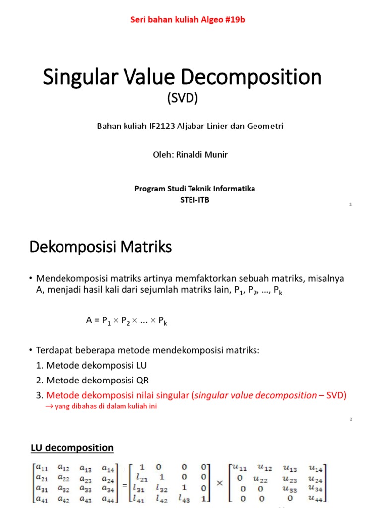 Algeo 19b Singular Value Decomposition | PDF
