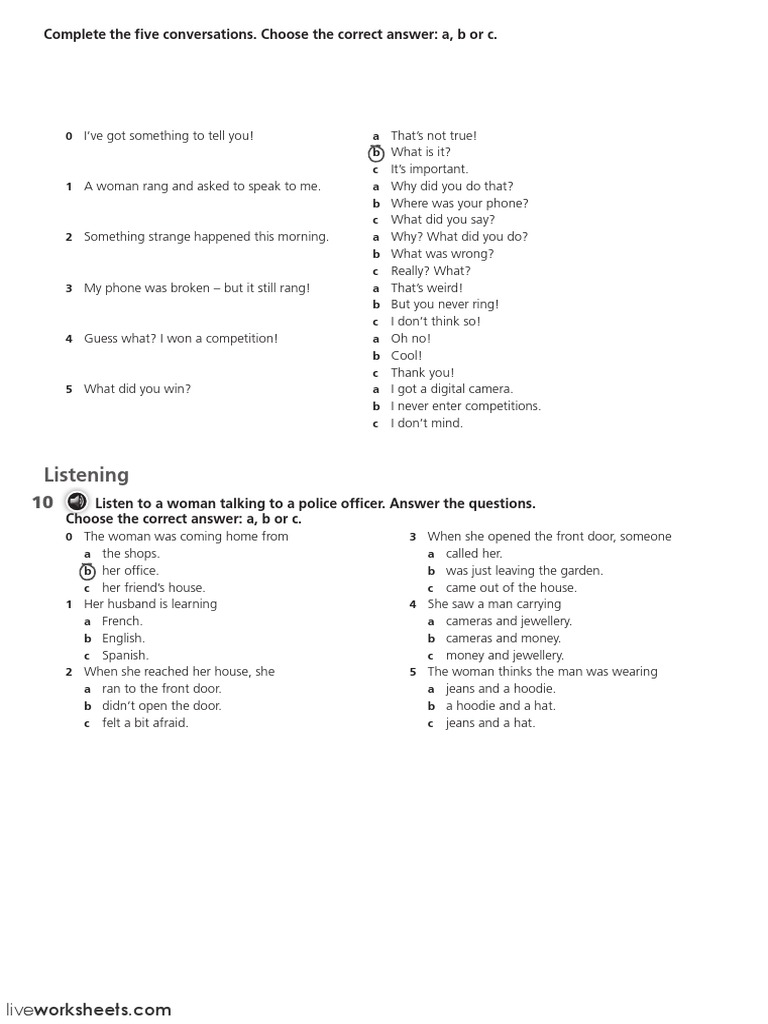 Listening Listening: Complete The Fi Ve Conversations. Choose The ...