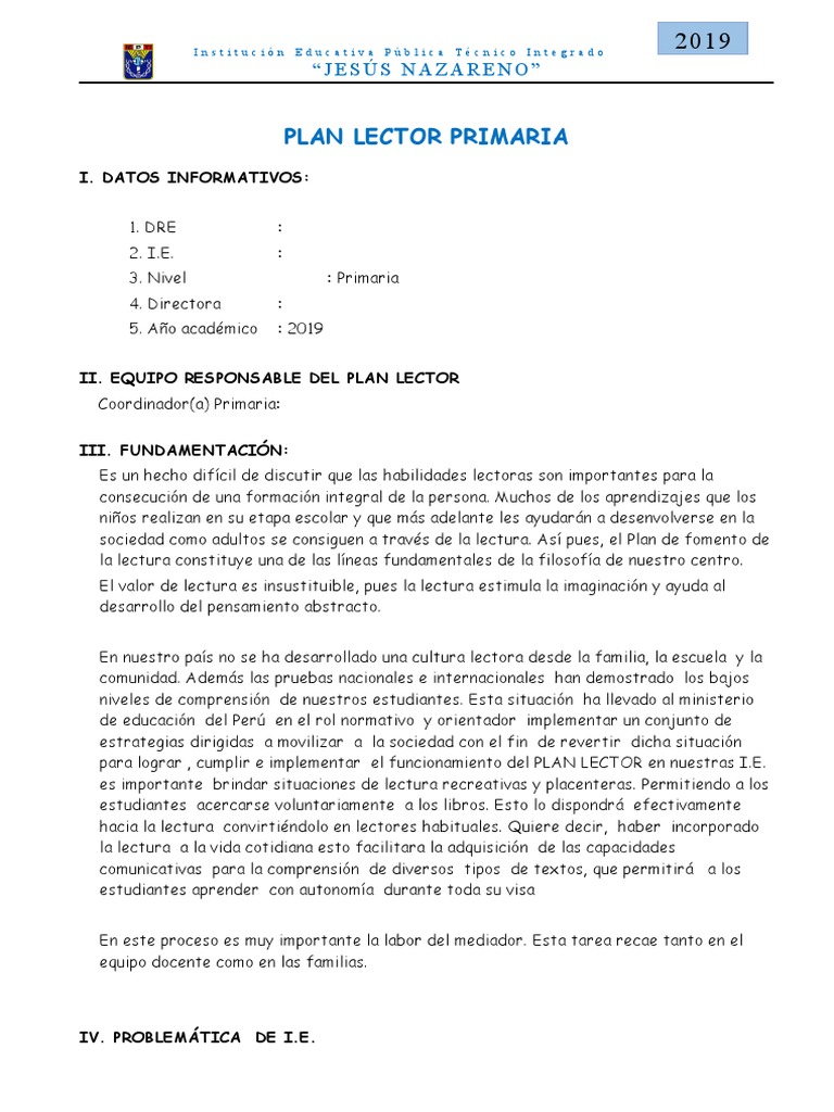PLAN LECTOR PRIMARIA | PDF | Comprensión lectora | Educación primaria