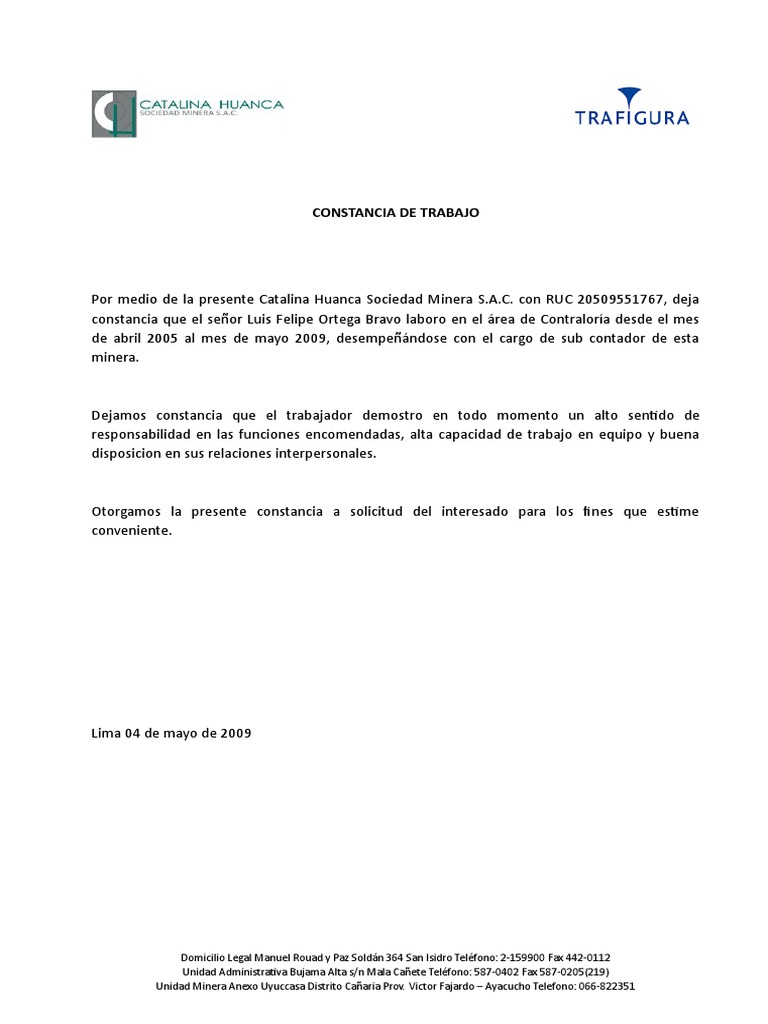Constancia de Trabajo Ejemplo | PDF