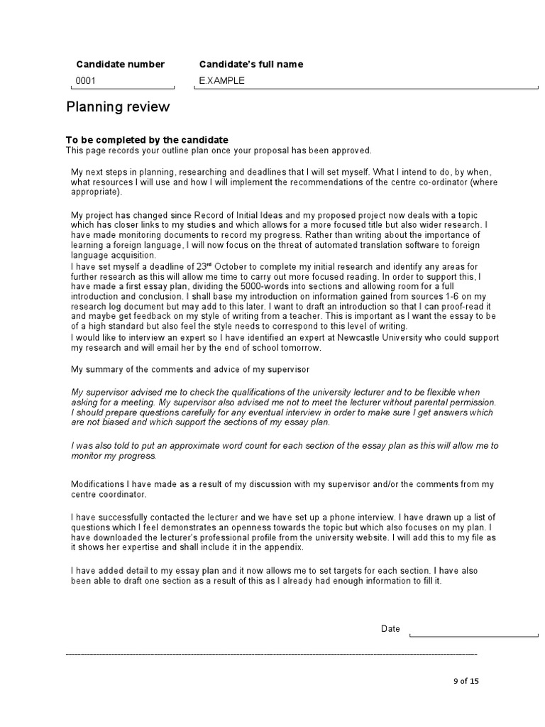 Planning Review Sheet - Example | PDF | Essays | Human Communication