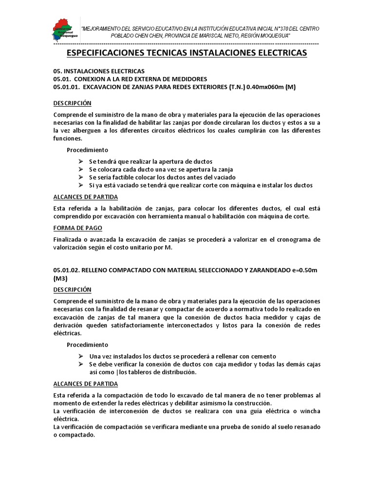 Especificaciones Técnicas 370 Electricas | PDF | Tubería (transporte de fluidos) | Conductor ...