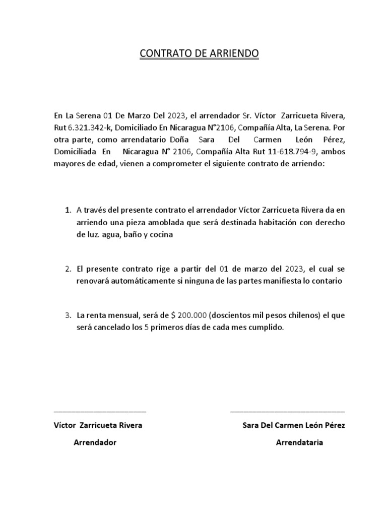 Contrato de Arriendo | PDF