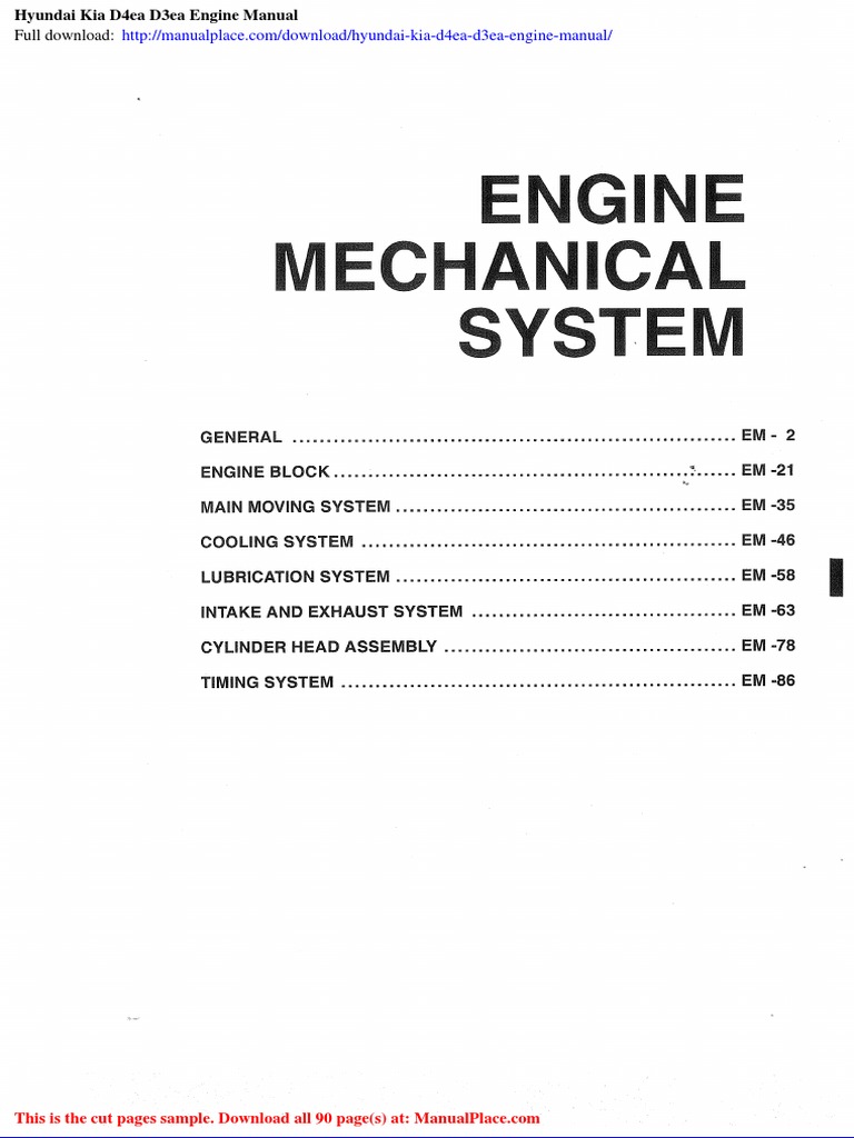 Hyundai Kia D4ea D3ea Engine Manual | PDF | Business | Computers