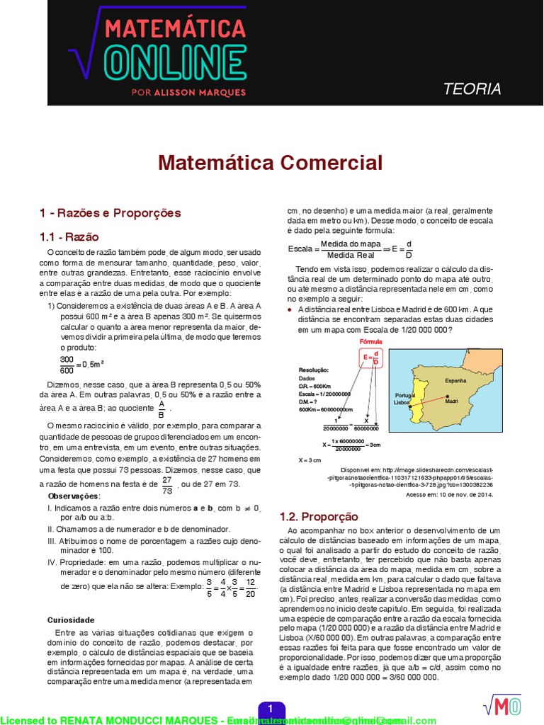 Teoria de Matemática Comercial | PDF | Juros | Percentagem