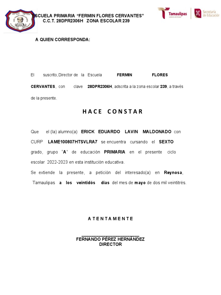 Constancia Oficial de La Escuela | PDF