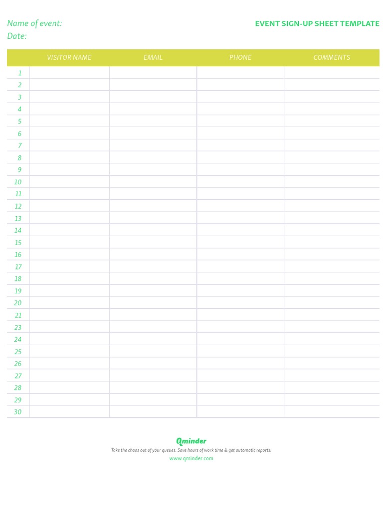 Event Sign Up Sheet Template | PDF