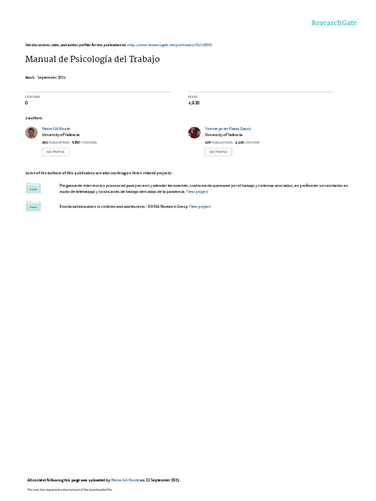 Ndice Manual Psicologia Trabajo | PDF | Motivación | Motivacional