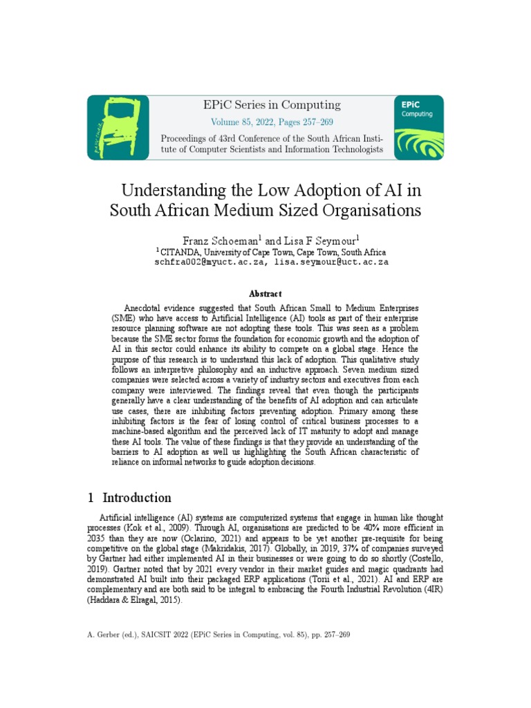 Understanding The Low Adoption of AI in South African Medium Sized ... Understanding The Low Adoption of AI in South African Medium Sized ...